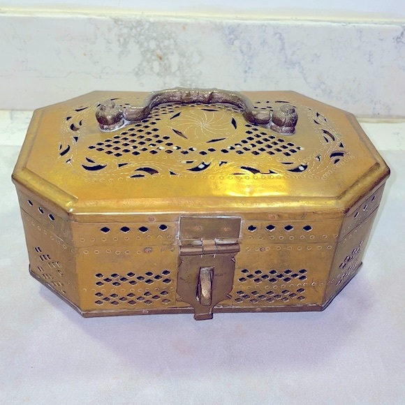 Accents | Antique Brass Incense Box Extra Large 9 Hand Hammered Pierced ...